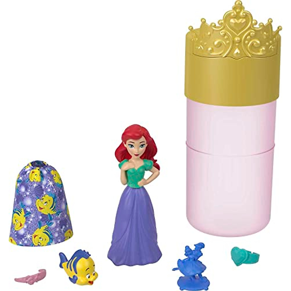 Mattel Disney Princess Small Doll Royal Color Reveal with 6 Surprises Including 1 Character Figure and 4 Accessories (Dolls May Vary)