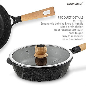 COOKLOVER Nonstick Induction Wok-12.6inch& 9.5 inch Nonstick Stir Fry Pan with Lid – Black