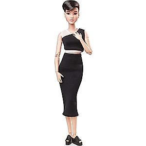 Barbie Signature Barbie Looks Doll (Petite, Brunette Pixie Cut) Fully Posable Fashion Doll Wearing Black Midi Skirt and Top, Gift for Collectors