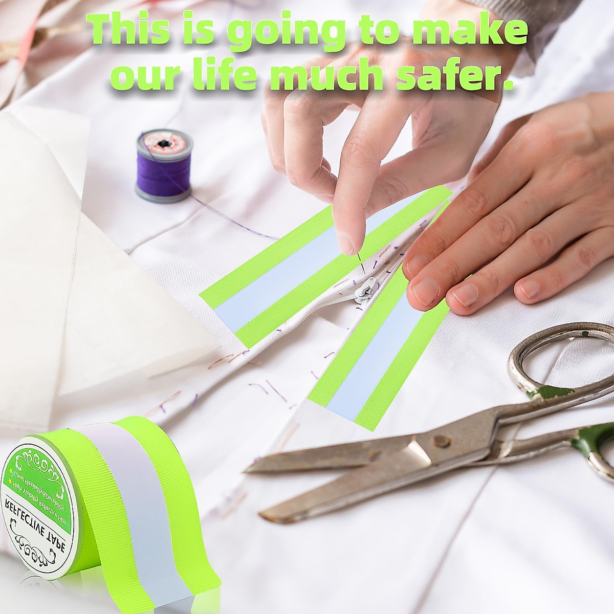 High Visibility Reflective Tape Strip 1.96in*0.79in Fabric Florescent Reflective Safety Tape Sew-on Warning Safety 16.4ft Length No Wrinkle Packaged in Roll