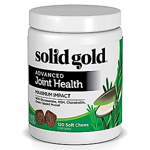 Solid Gold Hip and Joint Supplement for Dogs - Glucosamine Chondroitin MSM for Advanced Joint & Mobility Support - Omega 3 Fish Oil Antioxidant & Immune Health Support - 120 Soft Chews