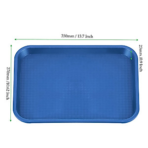 MAHIONG 15 Pack 14 x 10 Inch Blue Large Fast Food Tray, Rectangular Plastic Cafeteria Trays Restaurant Serving Trays, School Lunch Trays