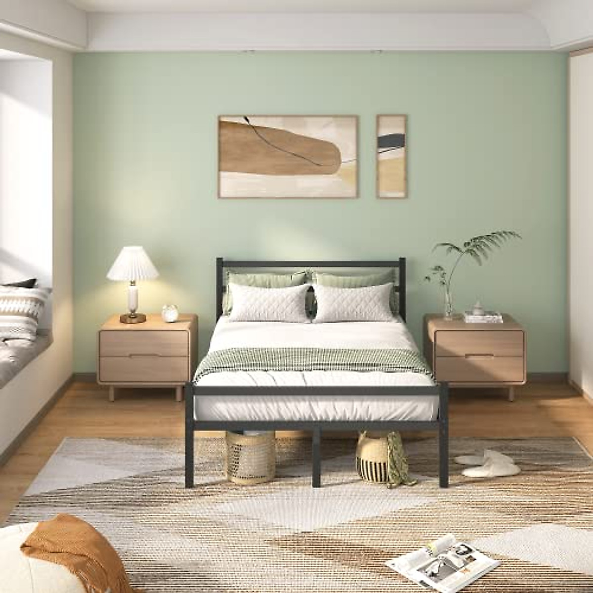 FEMOND Full Bed Frame with Headboard and Footboard, 14 Inch Metal Bed Frame Platform with Storage, Noise Free, No Box Spring Needed, Anti-Slip, Easy Assembly (Max Load: 2000lb)