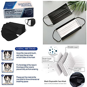 Disposable 50 Pack Face Mask 3 Ply Filter Protection, 50 Disposable Protective Mask (50 Pieces, Black)