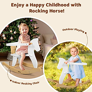 Belleur Wooden Rocking Horse for Toddler 1-3 Year Old, Baby Wood Ride-on Toys with Removable Fence for Indoor & Outdoor Activities, Boys & Girls Rocking Animal for Birthday Pink