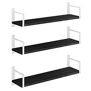 Wallniture Toledo Floating Shelves for Wall Decor, Bookshelf Living Room Decor, Kitchen Organization Bathroom Shelf Set, Wall Shelves for Bedroom 24" Black Shelf Set of 3