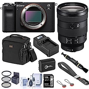 Sony Alpha 7C Mirrorless Digital Camera, Black with FE 24-105mm f/4 G OSS E-Mount Lens Bundle with Bag, 128GB SD Card, Wrist Strap, Extra Battery, Charger, Filter Kit and Accessories