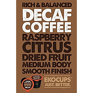 EKOCUPS Organic Swiss Water Decaf Medium Roast Coffee Pods, 30% More Coffee Per Cup, Fair Trade Decaffeinated Coffee for Keurig K Cup Machines, Recyclable Pods, 40 Count