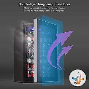 Joy Pebble Beverage Cooler and Refrigerator 130 Can Mini Fridge with Glass Door for Soda Beer or Wine Small Drink Cooler for Home Office or Bar (3.2 cu.ft)