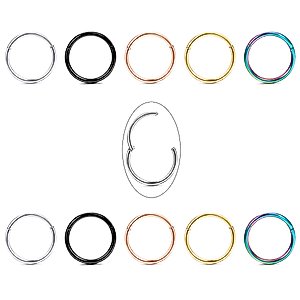 Jstyle 10Pcs 18G Stainless Steel Hinged Clicker Segment Nose Rings Hoop Helix Cartilage Daith Tragus Sleeper Earrings 8MM Improved