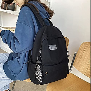 WEIIYONN Kawaii Backpack for Women Aesthetic Book bag Laptop Backpack Casual Women's Daypack with Cute Accessories (Black)