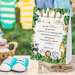 Don't Say Baby Clothespin Game Sign (1 Sign + 50 Mini Clothespins), Safari Animal Baby Shower Game, Gender Neutral Baby Shower, Baby Shower Decoration