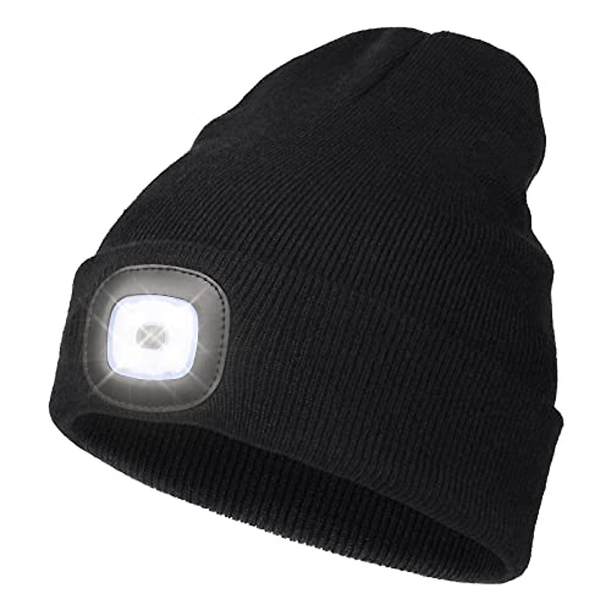 LED Beanie with Light,Unisex USB Rechargeable Hands Free 4 LED Headlamp Cap Winter Knitted Night Lighted Hat Flashlight Women Men Gifts for Dad Him Husband Black