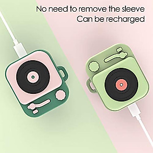 Case for Airpods 1 2 Earphone Charging Box Case for Air Pods 1 2 Cover Silicone Hip-hop Phonograph Earbuds Case with Hook (Pink)