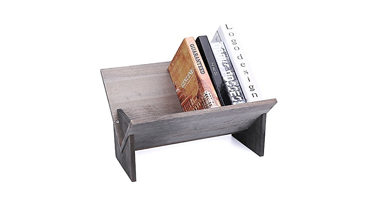 MyGift Rustic Barnwood Gray Tilted Bookcase