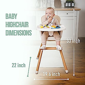High Chair for Babies and Toddlers, Wooden Baby high Chair 3-in-1 with Removable Tray, Adjustable Legs, 5-Point Harness, High Chair for Toddlers