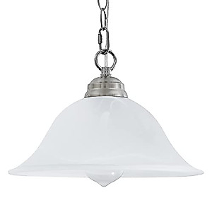 SHENGQINGTOP Plug in Pendant Light Alabaster Glass Shade Hanging Lamp with On/Off Switch,16.4Ft Cord & 14.7Ft Chain Dimmable Brushed Nickel Swag Light Fixture for Kitchen Sink Bar Nook Farmhouse