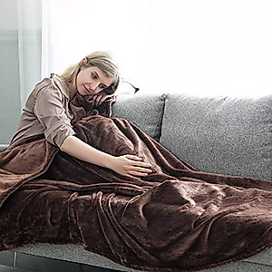 MOONLIGHT20015 Silk Touch Warm Fleece Throw Blankets - 400 GSM Throws for Sofa Fluffy Blanket Bed Throw for Bedroom, Couch, Travel (Coffee, Throw 50" x 60")