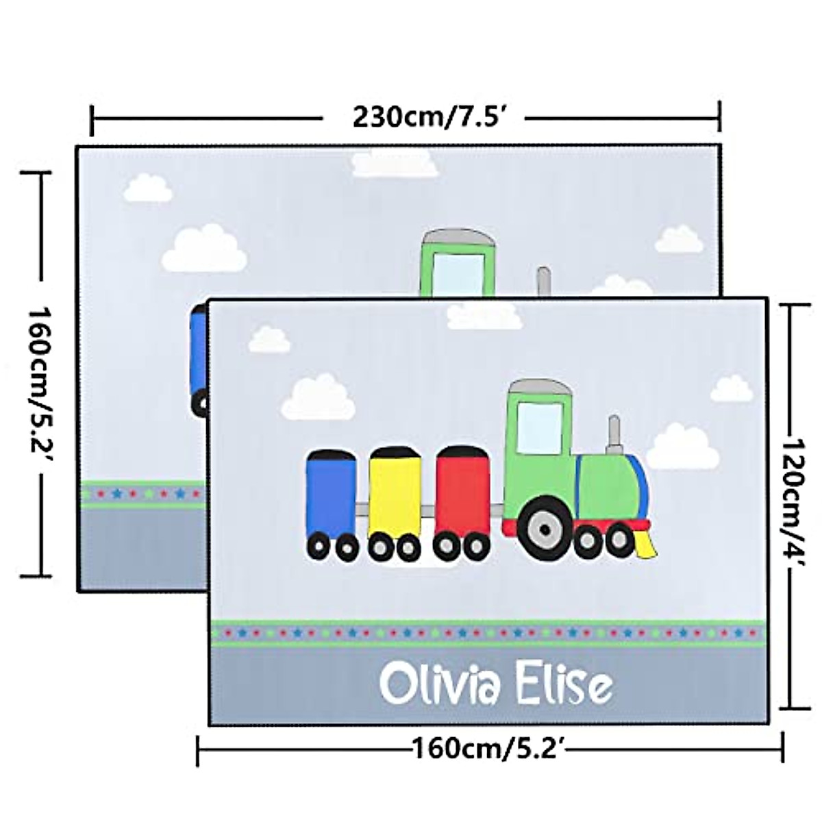 Transport Vehical Train Personalized Polyester Fiber Non-Slip Home Decor Carpets,Custom Area Rug Carpet Floor Mat for Bedroom Living Room Home Playroom Size 5.2'x7.5'