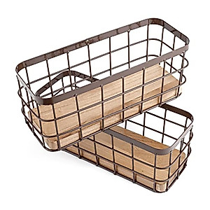 Dicunoy Set of 2 Small Wire Baskets, Narrow Rustic Storage Bin, Farmhouse Rectangle Bathroom Counter Organizer Tray for Kitchen Countertop, Pantry, RV, School Classrooms, Office Decorative