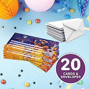 Set of 20 Coco -Themed Happy Birthday Invitation Cards & Envelopes - Lightweight (240g), Postcard Style Invites for the Perfect Party Pack