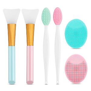Lip Scrub Brush Silicone Facial Cleansing Brush -2PCS Lip Exfoliator Brush, 2PCS Face Scrubber Facial Cleansing Brush Blackhead Remover, 2PCS Silicone Face Mask Brush Mask Applicator
