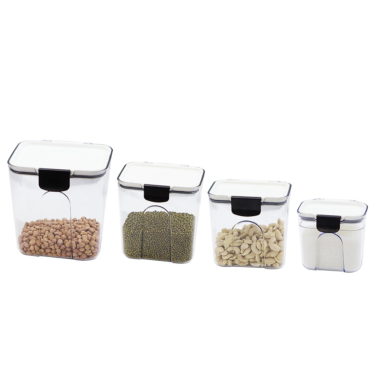 LOVEJO 4-Piece Storage Set: Airtight Food Storage Containers for Kitchen - BPA-Free Clear Plastic Canisters for Flour, Sugar, Rice & Baking Supplies - Includes Airtight Lids & Scoops