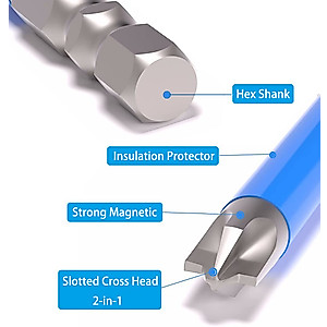 Saipe 10pcs Magnetic Special Flat Slotted Phillips Cross Head Screwdriver Bit Sets for Electrician PH2 Bit 1/4 Inch Hex Shank Screw Driver Drill Bit