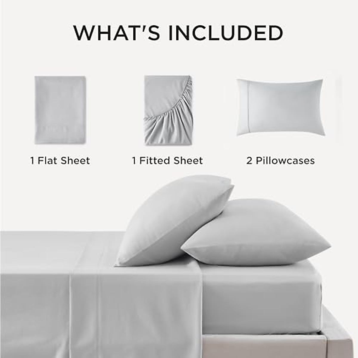 Bedsure Twin Sheets Grey for Kids - Polyester & Rayon Derived from Bamboo Cooling Bed Sheets, Deep Pockets Fits up to 16", Breathable, Wrinkle Free and Soft Twin Sheet & Pillowcase Sets