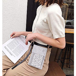 AIBEARTY Women Girls Sparkly Rhinestone Cell Phone Purse Mini Crossbody Bag Evening Clutch Shoulder Bag with Metal Chain