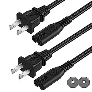 AC Power Cord 6FT(2 Pack), 2 Prong TV Power Cord, Power Supply Cable Replacement for Xbox One S, Xbox One X, Xbox Series X, PS3, PS4, PS5, Compatible for Printer, Monitor, Sound Bar, Game Console