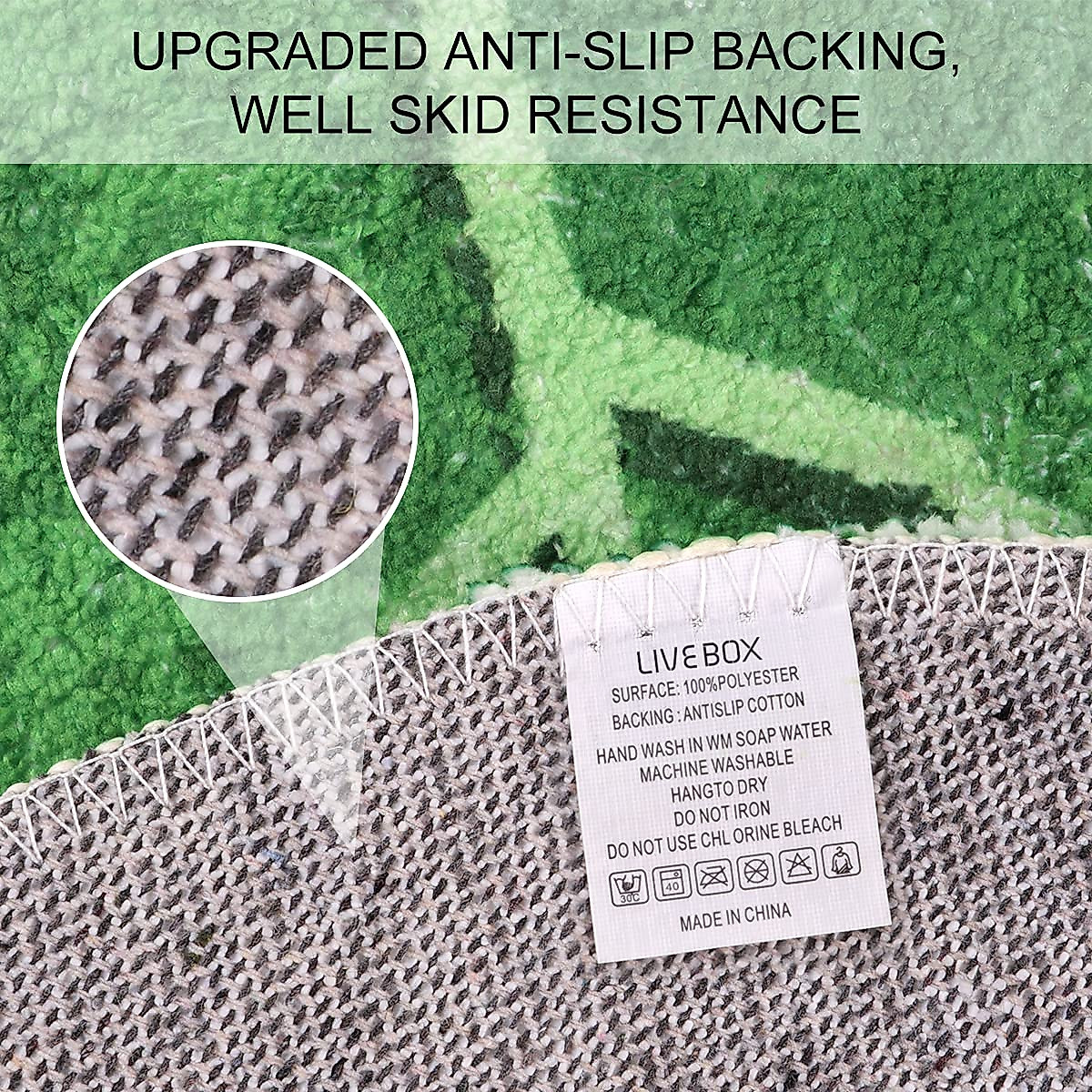 LIVEBOX Nursery Rug 35.5"x44" Washable Kids Rug for Bedroom, Green Leaf Shaped Area Rug Soft Cute Children Play Carpet Non-Slip Baby Playroom Rug for Toddler Tent