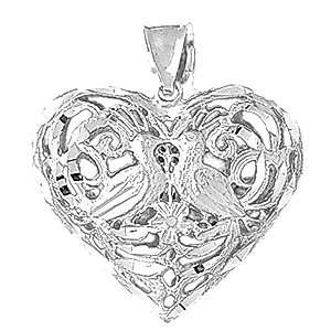 Jewels Obsession 3D Filigree Heart Pendant | Sterling Silver 925 3D Filigree Heart Pendant - 38 mm
