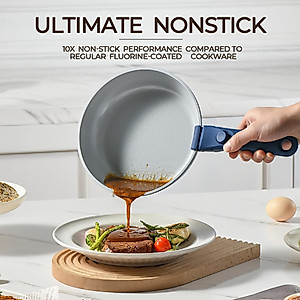 Pots and Pans Set with Detachable Handle - 12 Pcs Nonstick Ceramic Cookware Set with Lids, Non Toxic Cookware Set, RV Cookware Set,Camping Cooking Set, PTFE & PFOA Free,Oven Safe,Space Saving- Navy