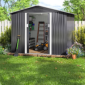 JAXPETY Large Storage Shed, Metal Sheds & Outdoor Storage, Outdoor Shed with Air Vent Lockable Door, Sheds & Outdoor Storage Tool Shed for Backyard Garden Patio Lawn (8X8 FT)