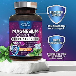 Magnesium Citrate Capsules 500mg with Glycinate, Oxide, Malate, Citrate - for Muscle, Nerve, Bone and Heart Health Support - High Absorption Citrate Complex, Gluten Free, Non-GMO - 120 Capsules