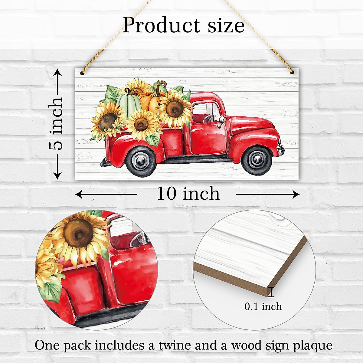 Pumpkin Sunflower Truck Welcome Fall Hanging Sign Wooden Home Decor Plaque, Outdoor Indoor Wood hanging Sign for Thanksgiving, Autumn Harvest Wooden Front Door Sign Wall Porch Farmhouse Decor -28