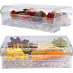 Ice Chilled Party Platter - Large Removable Serving Tray and Hinged Lid | Ideal for Appetizers, Seafood, Cheeses, Meats, Desserts and More | 3 Tongs Included | Charcuterie Board
