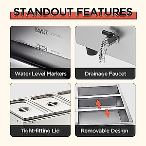 Cavlhils 3-Pan Commercial Bain Marie Buffet Steam Table Stainless Steel Food Warmer, 3x7QT 6" Deep 1500W Electric Countertop Warmers with 86-185°F Temp Control for Parties, Catering, Restaurant