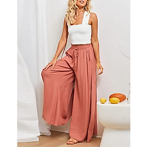 Yidarer Women's Casual Beach Palazzo Pants Flowy Wide Leg Lounge Pants with Pockets(Orange-XL)