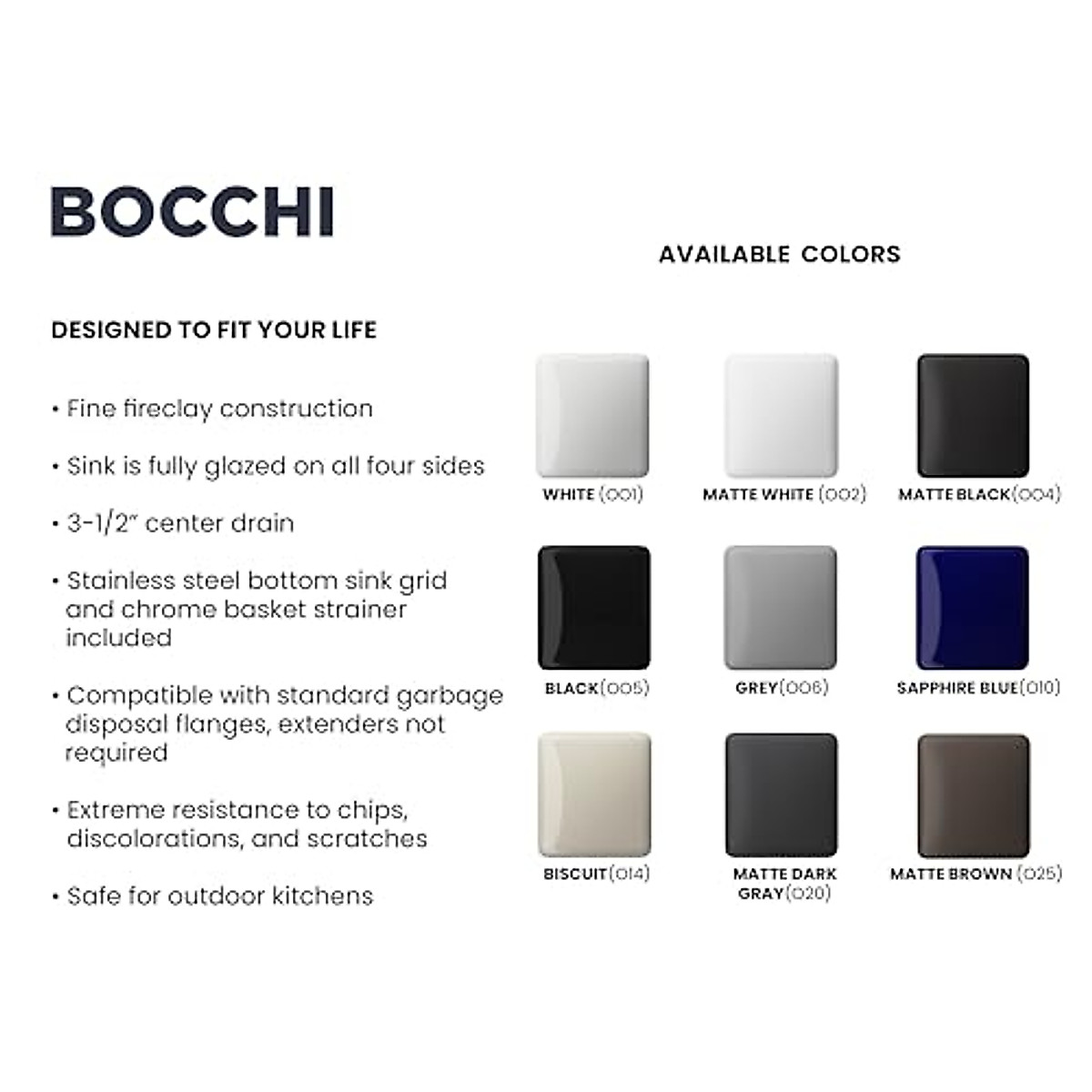 BOCCHI Contempo Farmhouse Apron Front Fireclay 33 in. Single Bowl Kitchen Sink with Protective Bottom Grid and Strainer in White