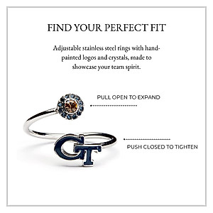 Stone Armory Georgia Tech Football Accessories for Women - Navy GT Ring with Crystals - Hypoallergenic and Adjustable Sizes 5-12 - Georgia Tech Gifts for Women