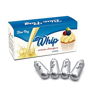 BLUE FLAG Whipped Cream Chargers N2O Nitrous Oxide 8-Gram Cartridge for Whipper Whipped Cream Dispenser (24 Packs)
