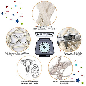 Hanging Chair for Bedroom Hammock Chair Swing with Lights and Hardware Kits Holds Up to 550Lbs Macrame Swing Chair Hanging Cotton Rope Swing Chair for Bedroom, Patio, Deck, Garden and Porch-KASHAN