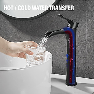 Vessel Sink Faucet,YUNDOOM,Matte Black Bathroom Faucet,Single Hole Bathroom Sink Faucet,Tall Bathroom Faucet Single Handle,Bathroom Bowl Sink Faucet,Waterfall Bathroom Faucet