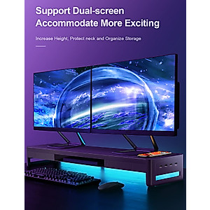 meatanty Dual Monitor Stand Riser with 2 Drawers,4 USB Ports and Charging Pad,Metal Monitor Stand for 2 Monitors Supports Transfer Data and Charging,Desk Organizer for PC,iMac(38.7 inches)