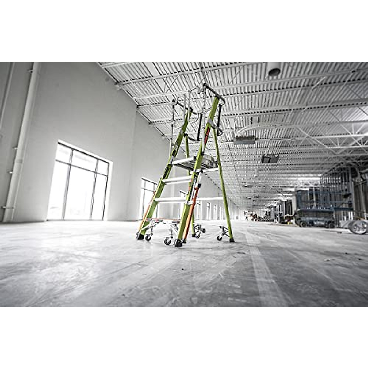 Little Giant Ladders Little Giant Ladder Systems Safety Cage 2.0, M4, 4ft Enclosed Platform, Ladder with Adjustable Outriggers, Fiberglass, Type 1AA, 375 lbs Weight Rating, (19704-146), Hi-viz Green