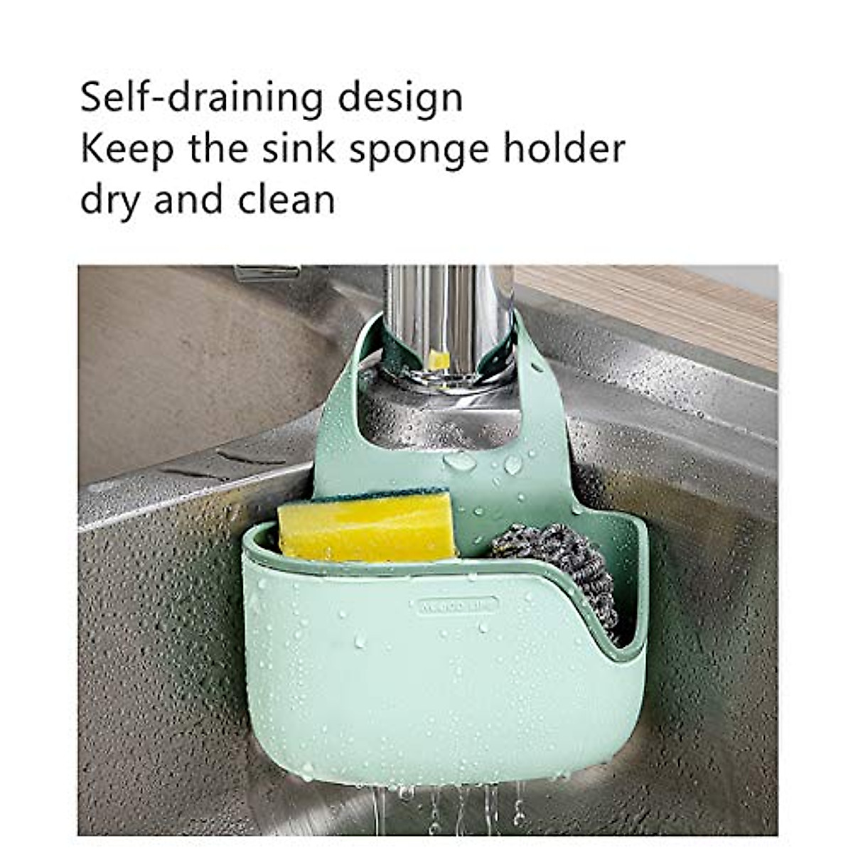 Kitchen Sink Caddy Sponge Holder, Double-deck Plastic Soap Holder Hanging Ajustable Strap Faucet Caddy with Drain Holes for Drying and Organizer