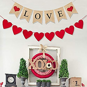 Uniwish Love Burlap Banner Valentines Day Decorations Garland Hearts Hanging Ornaments Wedding Engagement Anniversary Photo Props Indoor Outdoor Valentines Decor