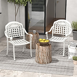 Giantex Stackable Outdoor Chairs Set of 2, All Weather Cast Aluminum Patio Chairs for Lawn Porch Garden Yard, Bistro Dining Chairs with Armrests, Adjustable Foot Pads, Easy Assembly (1, White)
